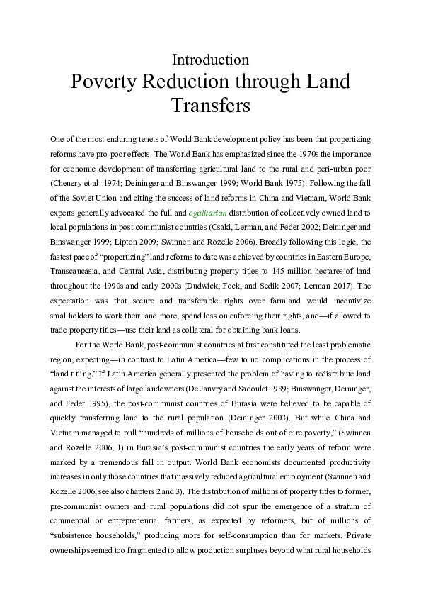(PDF) Introduction. Poverty Reduction through Land Transfers