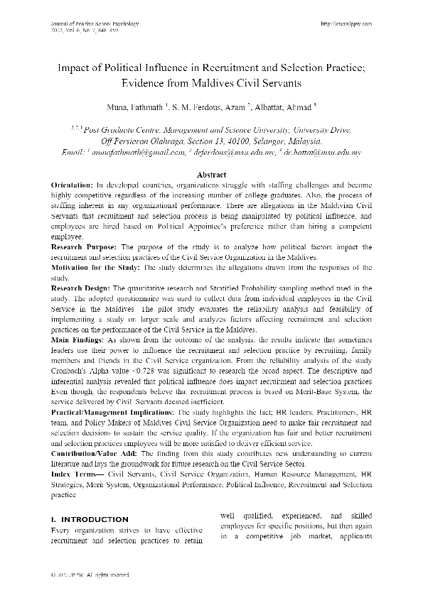 (PDF) Impact of Political Influence in recruitment and Selection ...
