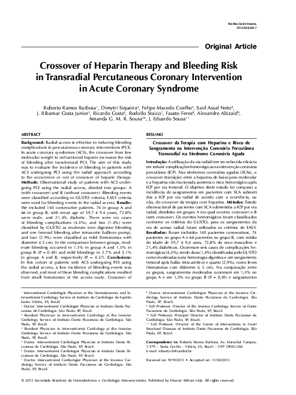 (PDF) Crossover of Heparin Therapy and Bleeding Risk in Transradial ...