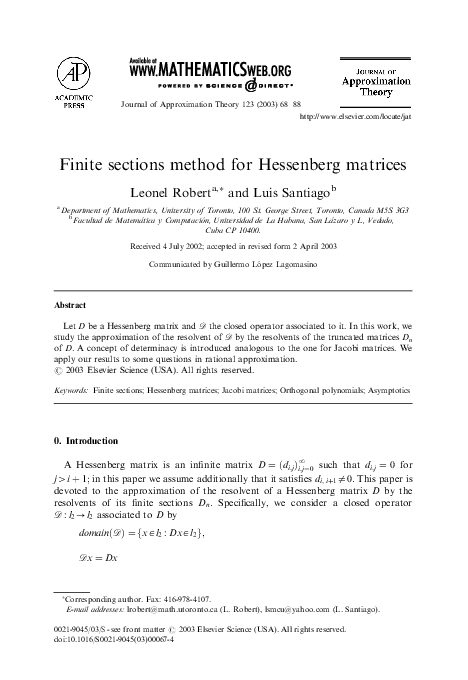 Finite sections method for Hessenberg matrices