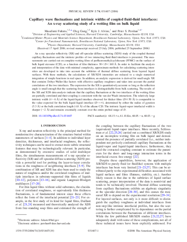(PDF) Capillary wave fluctuations and intrinsic widths of coupled fluid-fluid interfaces: An x ...