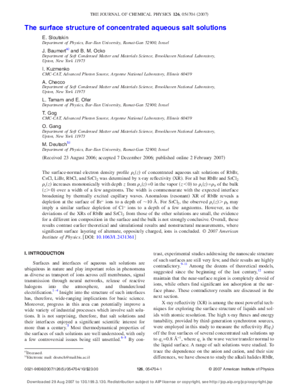 (PDF) The surface structure of concentrated aqueous salt solutions
