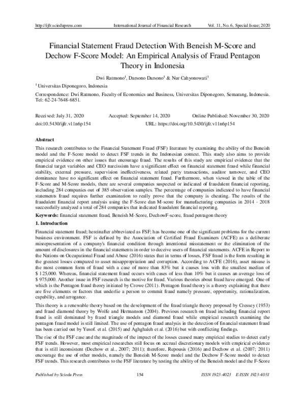 (PDF) Financial Statement Fraud Detection With Beneish M-Score and ...