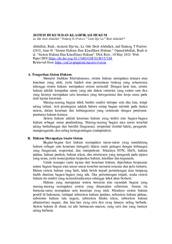 Doc Sistem Hukum Dan Klasifikasi Hukum
