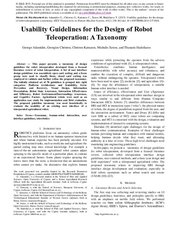 (PDF) Usability Guidelines for the Design of Robot Teleoperation: A ...