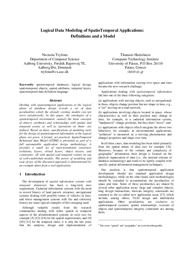 Pdf Logical Data Modeling Of Spatiotemporal Applications Definitions