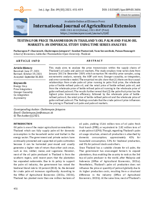 (PDF) Testing for price transmission in Thailand’s oil palm and palm ...