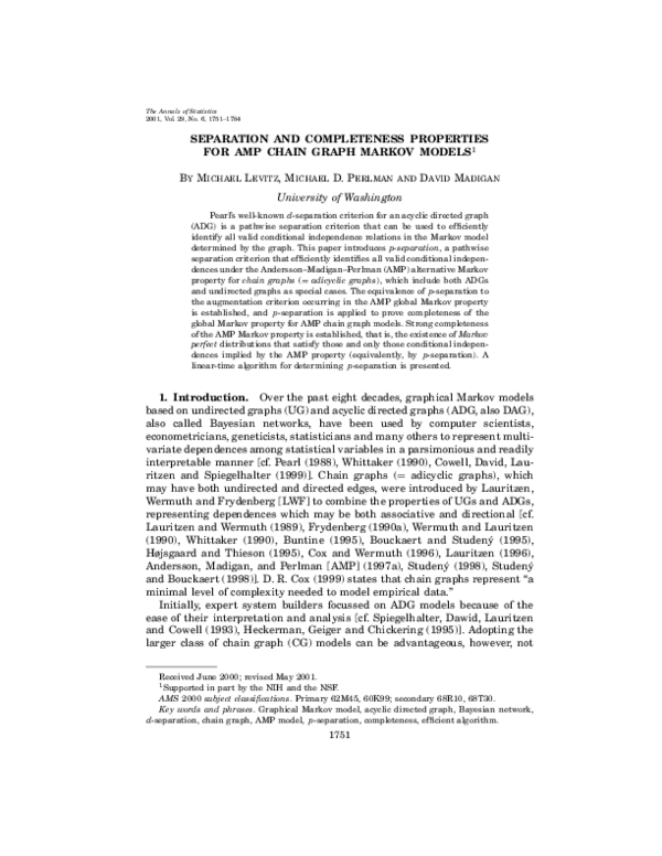 (PDF) Separation and Completeness Properties for Amp Chain Graph Markov ...