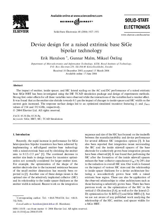 (PDF) Device design for a raised extrinsic base SiGe bipolar technology