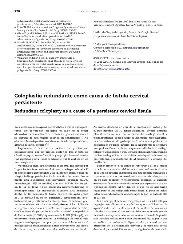 (PDF) Coloplastia redundante como causa de fístula cervical persistente