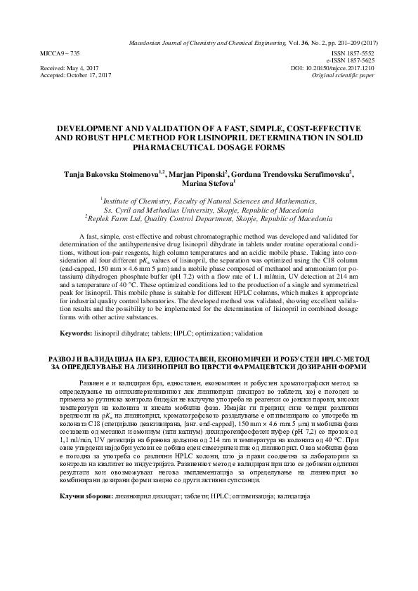 Pdf Development And Validation Of A Fast Simple Cost Effective And Robust Hplc Method For