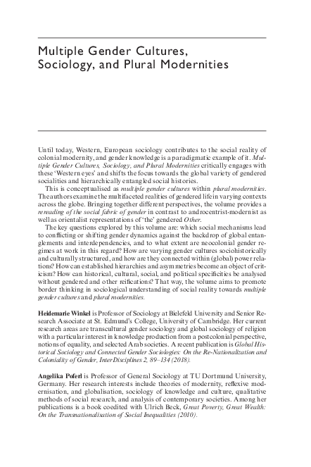 (PDF) Multiple Gender Cultures, Sociology, and Plural Modernities Re ...
