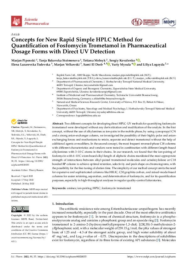 Pdf Concepts For New Rapid Simple Hplc Method For Quantification Of Fosfomycin Trometamol In