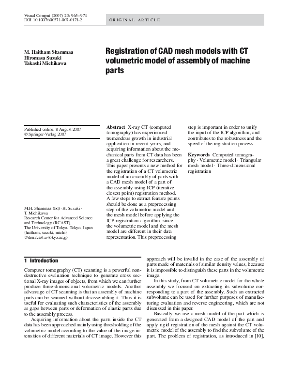 (PDF) Registration of CAD mesh models with CT volumetric model of ...