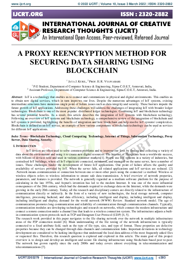 (PDF) A Proxy Reencryption Method for Securing Data Sharing Using Blockchain