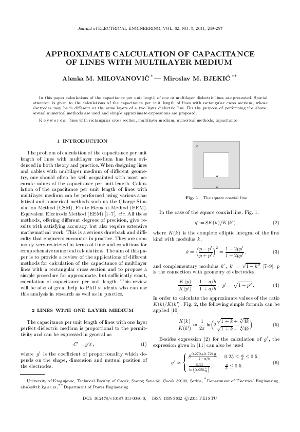 (PDF) Approximate Calculation of Capacitance of Lines with Multilayer ...