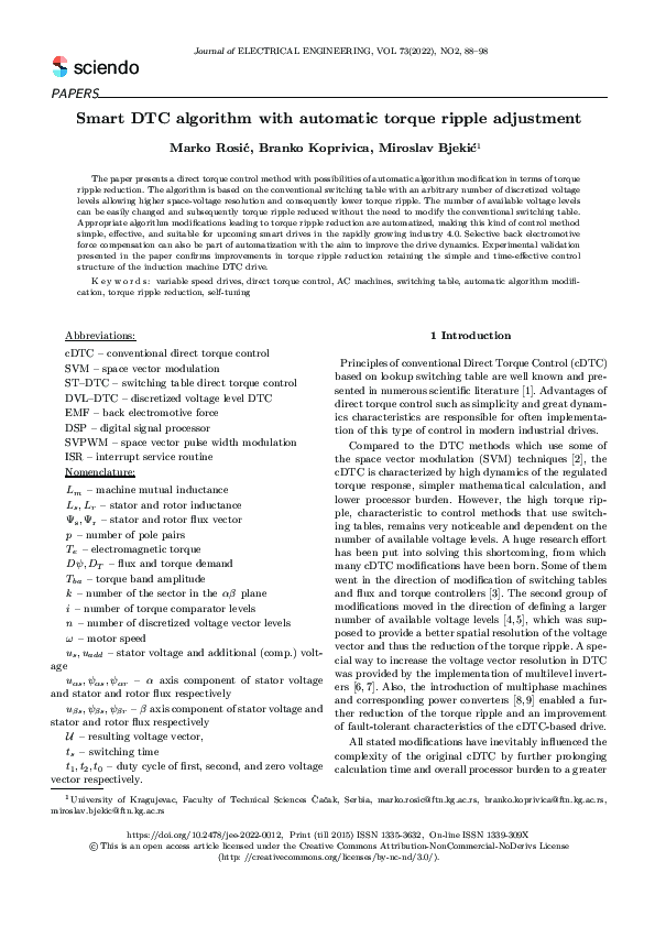 (PDF) Smart DTC algorithm with automatic torque ripple adjustment