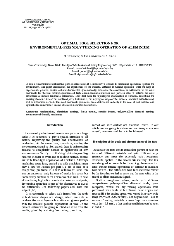 (PDF) Optimal Tool Selection for Environmental-Friendly Turning ...