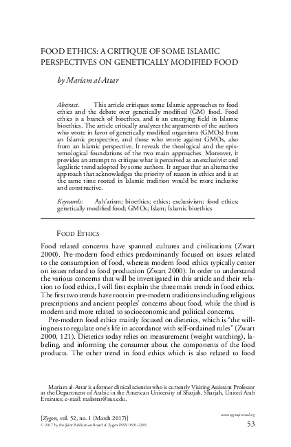 (PDF) FOOD ETHICS: A CRITIQUE OF SOME ISLAMIC PERSPECTIVES ON ...