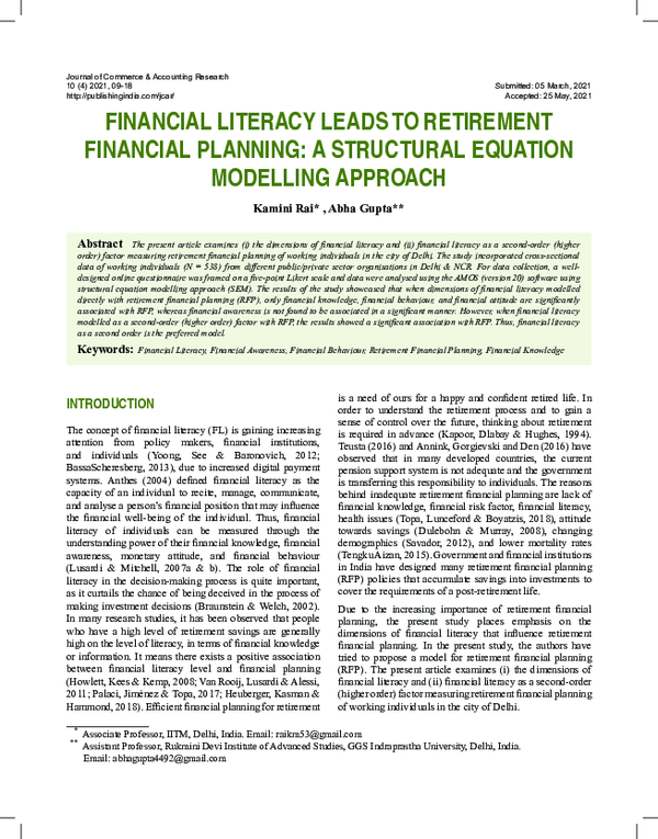(PDF) FINANCIAL LITERACY LEADS TO RETIREMENT FINANCIAL PLANNING: A ...