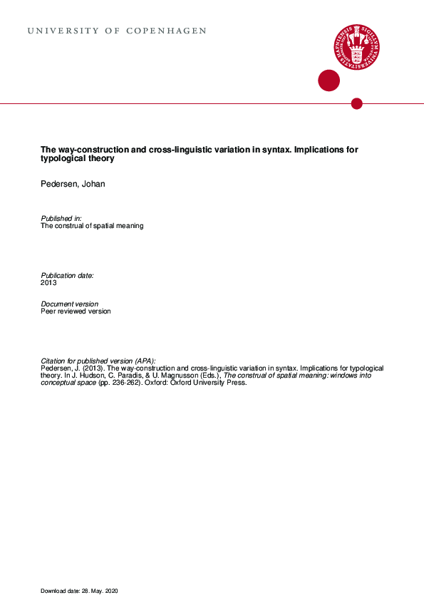 Pdf The Way Construction And Cross Linguistic Variation In Syntax