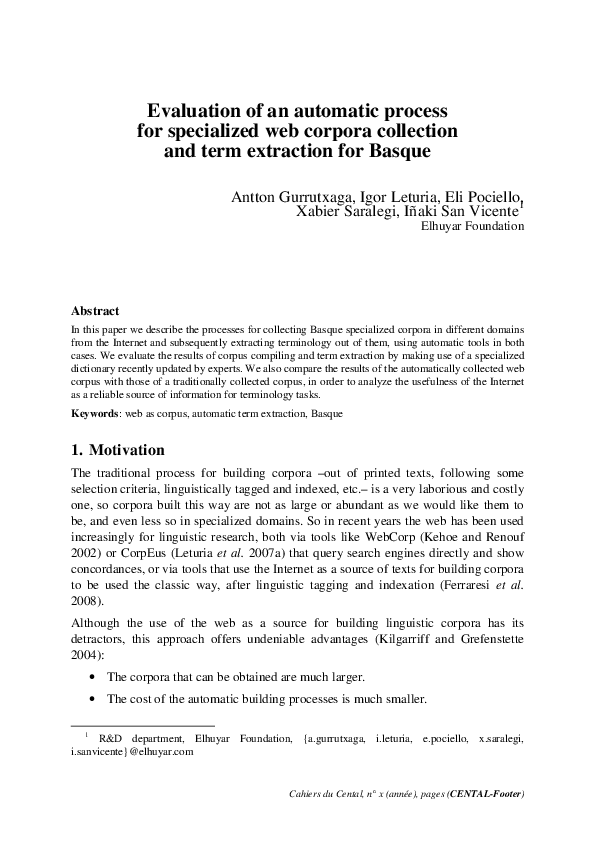 (PDF) Evaluation of an automatic process for specialized web corpora ...
