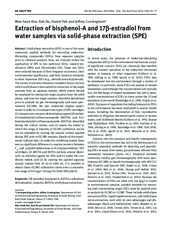 (PDF) Extraction of bisphenol-A and 17β-estradiol from water samples ...