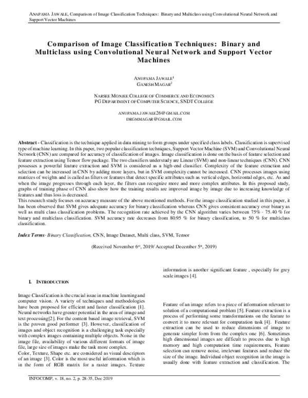 Pdf Comparison Of Image Classification Techniques Binary And Multiclass Using Convolutional