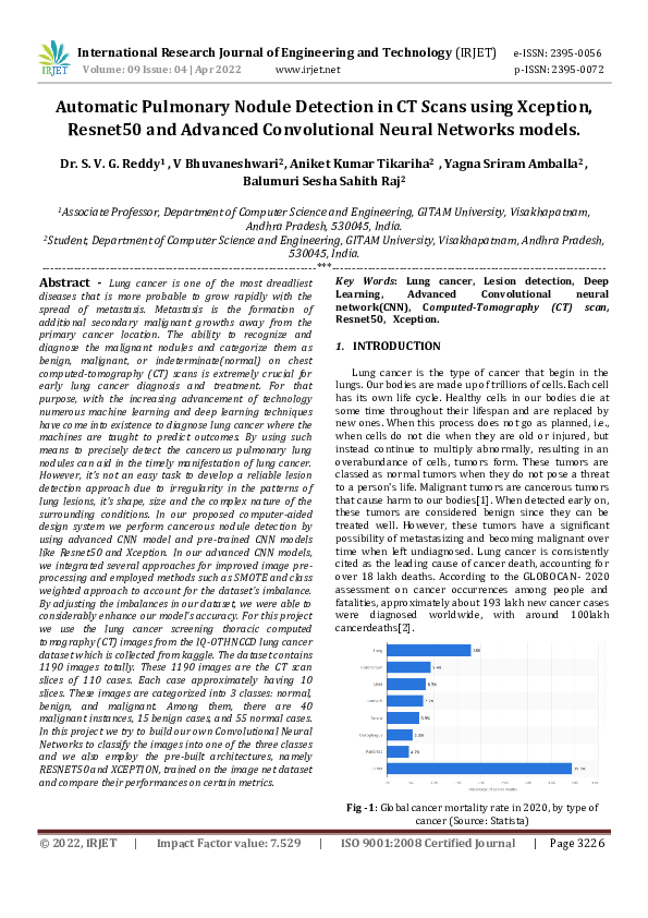 Pdf Automatic Pulmonary Nodule Detection In Ct Scans Using Xception Resnet50 And Advanced