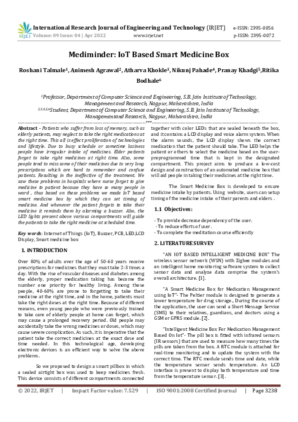 (PDF) Mediminder: IoT Based Smart Medicine Box