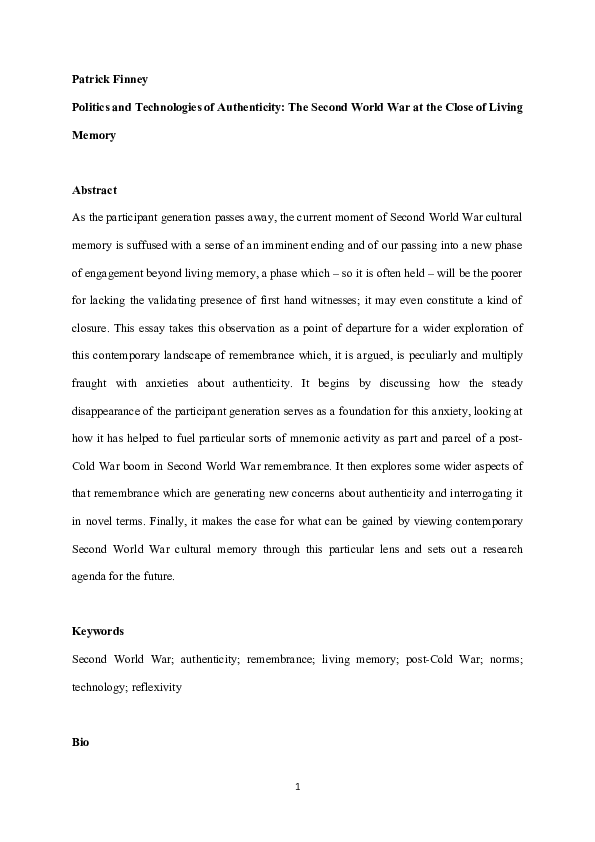 (DOC) Politics and technologies of authenticity: the Second World War ...