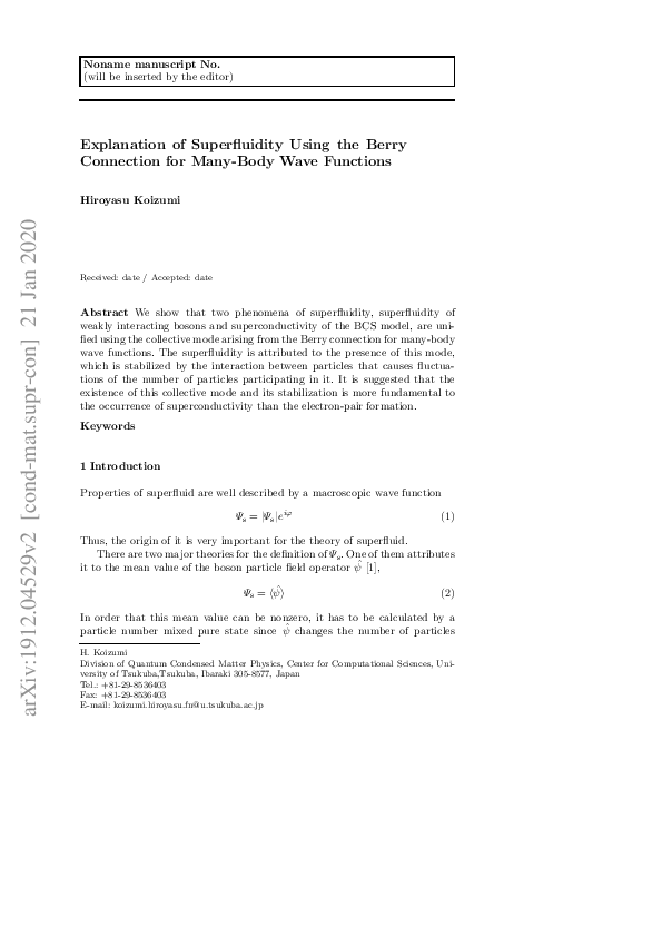 (PDF) Explanation of Superfluidity Using the Berry Connection for Many ...