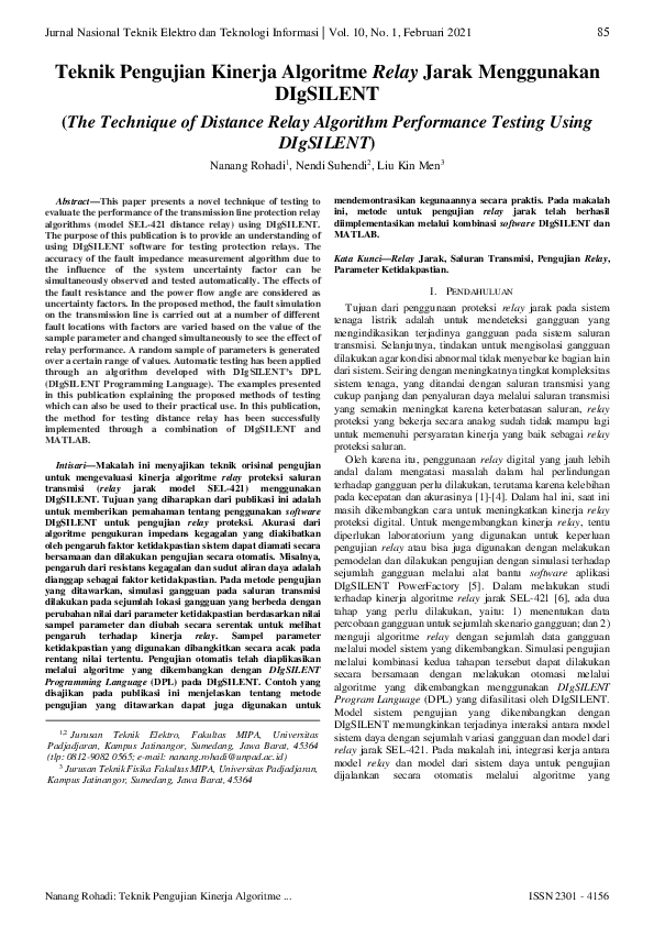 (PDF) Teknik Pengujian Kinerja Algoritme Relay Jarak Menggunakan DIgSILENT