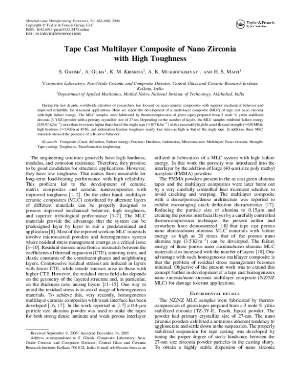 (PDF) Tape Cast Multilayer Composite of Nano Zirconia with High Toughness