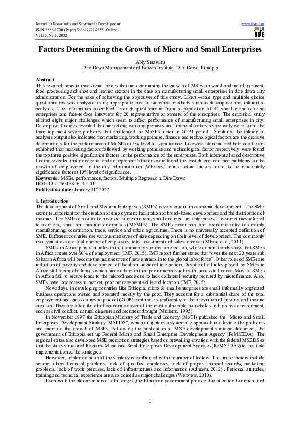 (PDF) Factors Determining the Growth of Micro and Small Enterprises ...