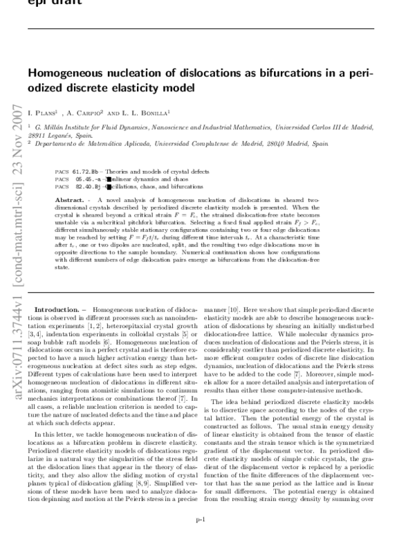 (PDF) Homogeneous nucleation of dislocations as bifurcations in a ...