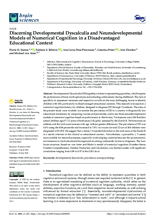 (PDF) Discerning Developmental Dyscalculia and Neurodevelopmental ...