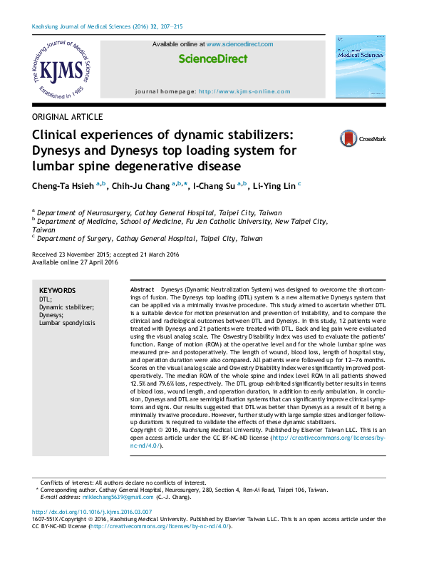 (PDF) Clinical experiences of dynamic stabilizers: Dynesys and Dynesys ...