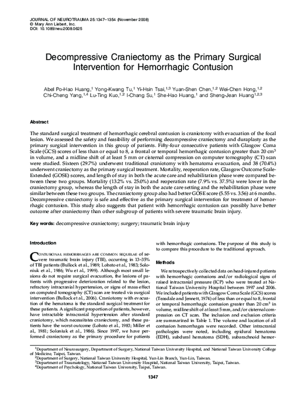 (PDF) Decompressive Craniectomy as the Primary Surgical Intervention ...