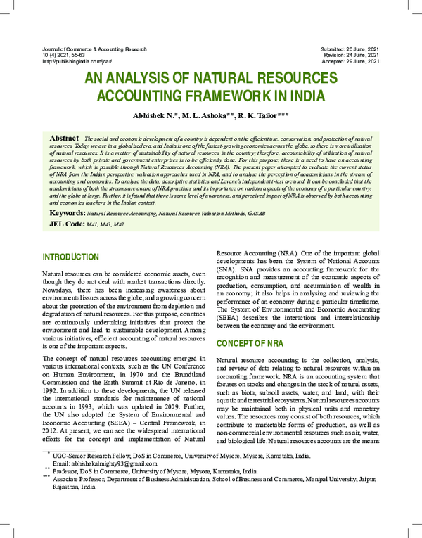(PDF) AN ANALYSIS OF NATURAL RESOURCES ACCOUNTING FRAMEWORK IN INDIA