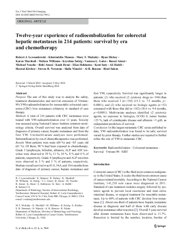 (PDF) Y90 Radioembolization in Colorectal Liver Metastases