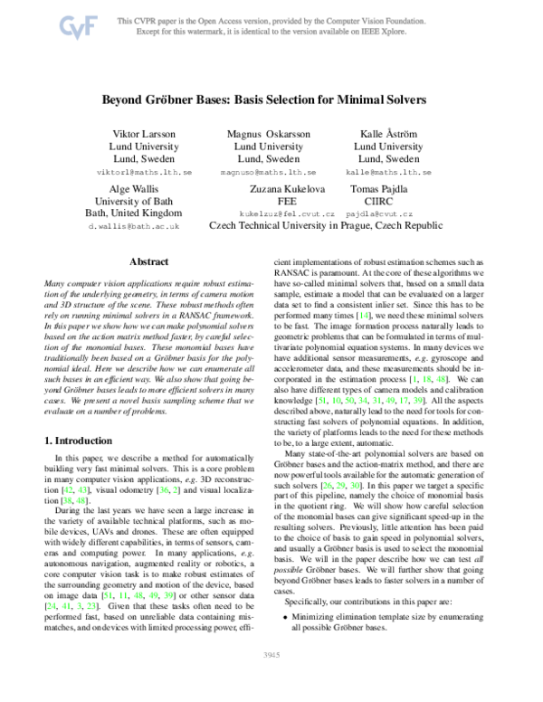 (PDF) Beyond Grobner Bases: Basis Selection for Minimal Solvers | Tomas Pajdla - Academia.edu