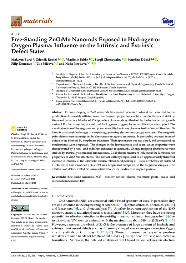 (PDF) Free-Standing ZnO:Mo Nanorods Exposed to Hydrogen or Oxygen ...