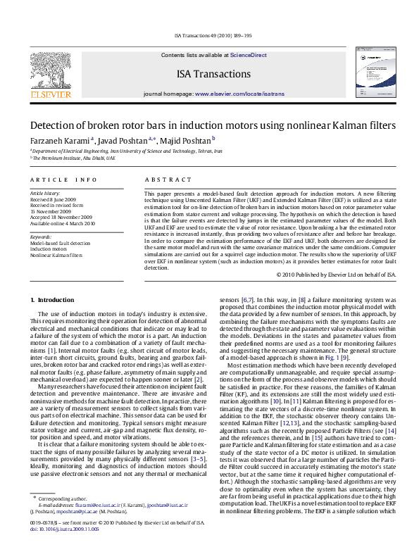Pdf Detection Of Broken Rotor Bars In Induction Motors Using State And Parameter Estimation