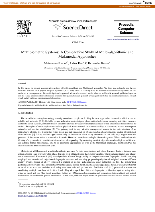 (PDF) Multibiometric systems: A comparative study of multi-algorithmic and multimodal approaches