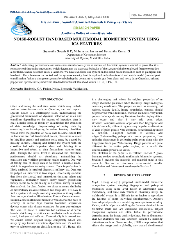 Pdf Noise Robust Hand Based Multimodal Biometric System Using Ica Features