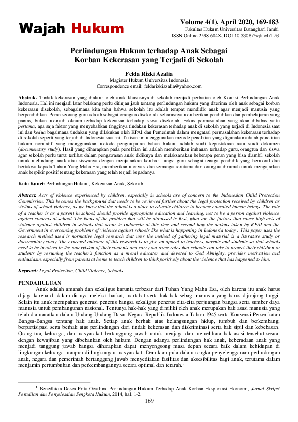 (PDF) Perlindungan Hukum terhadap Anak Sebagai Korban Kekerasan yang Terjadi di Sekolah