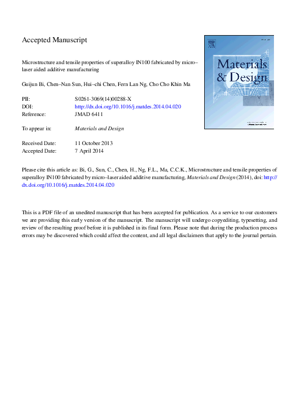 (PDF) Microstructure and tensile properties of superalloy IN100 ...