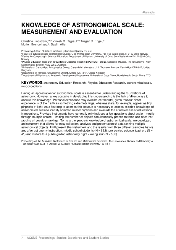(PDF) Knowledge of astronomical scale: Measurement and evaluation