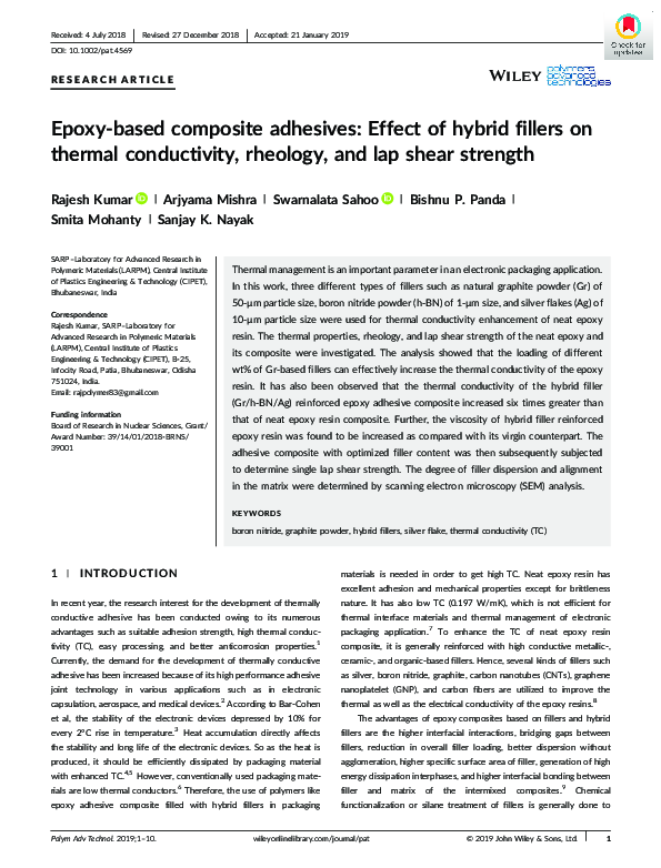 (PDF) Epoxy‐based composite adhesives: Effect of hybrid fillers on ...